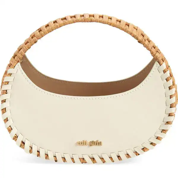 Cult Gaia Aiko Leather & Rattan Top Handle Bag - Off White